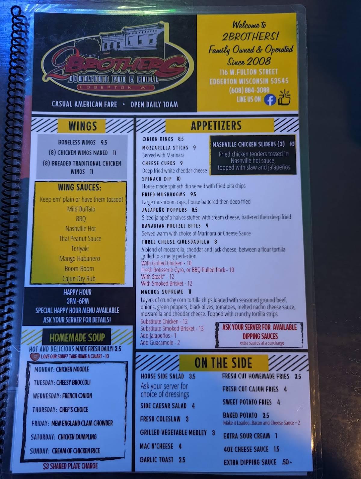 Menu at 2 Brothers Pub and Grill, Edgerton