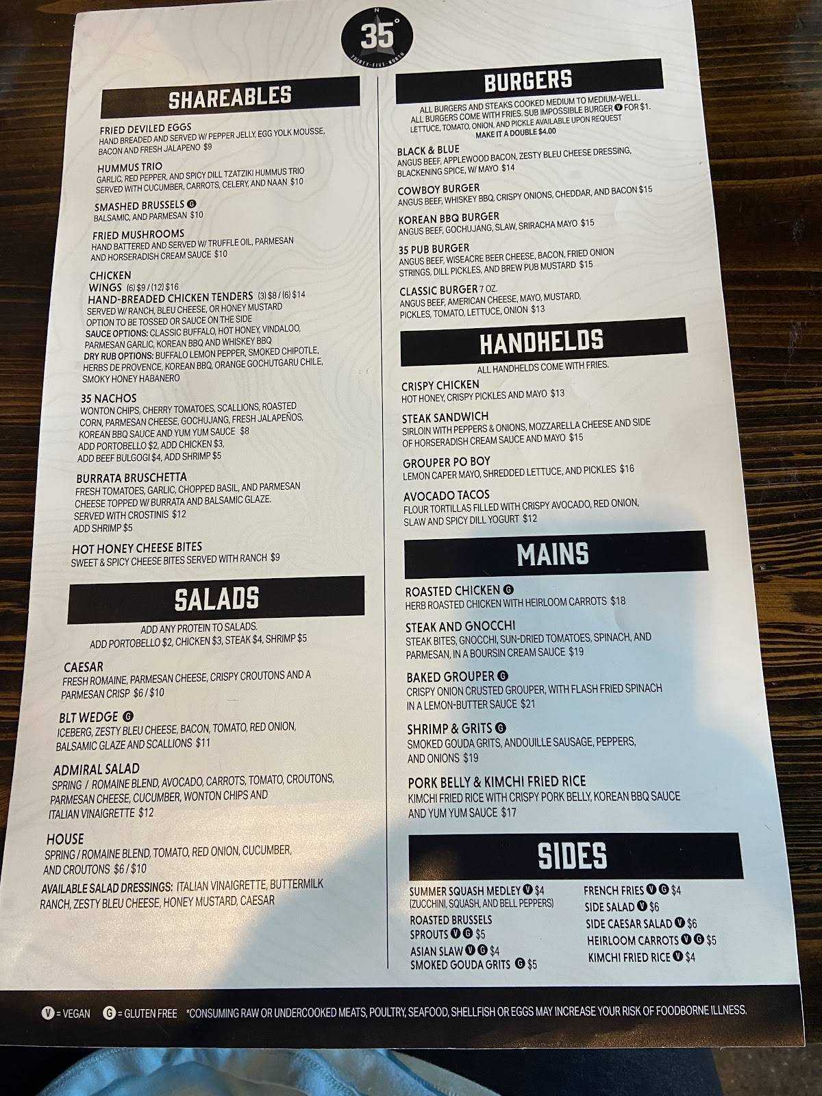 Menu at 35 North Bar & Grill, Farragut