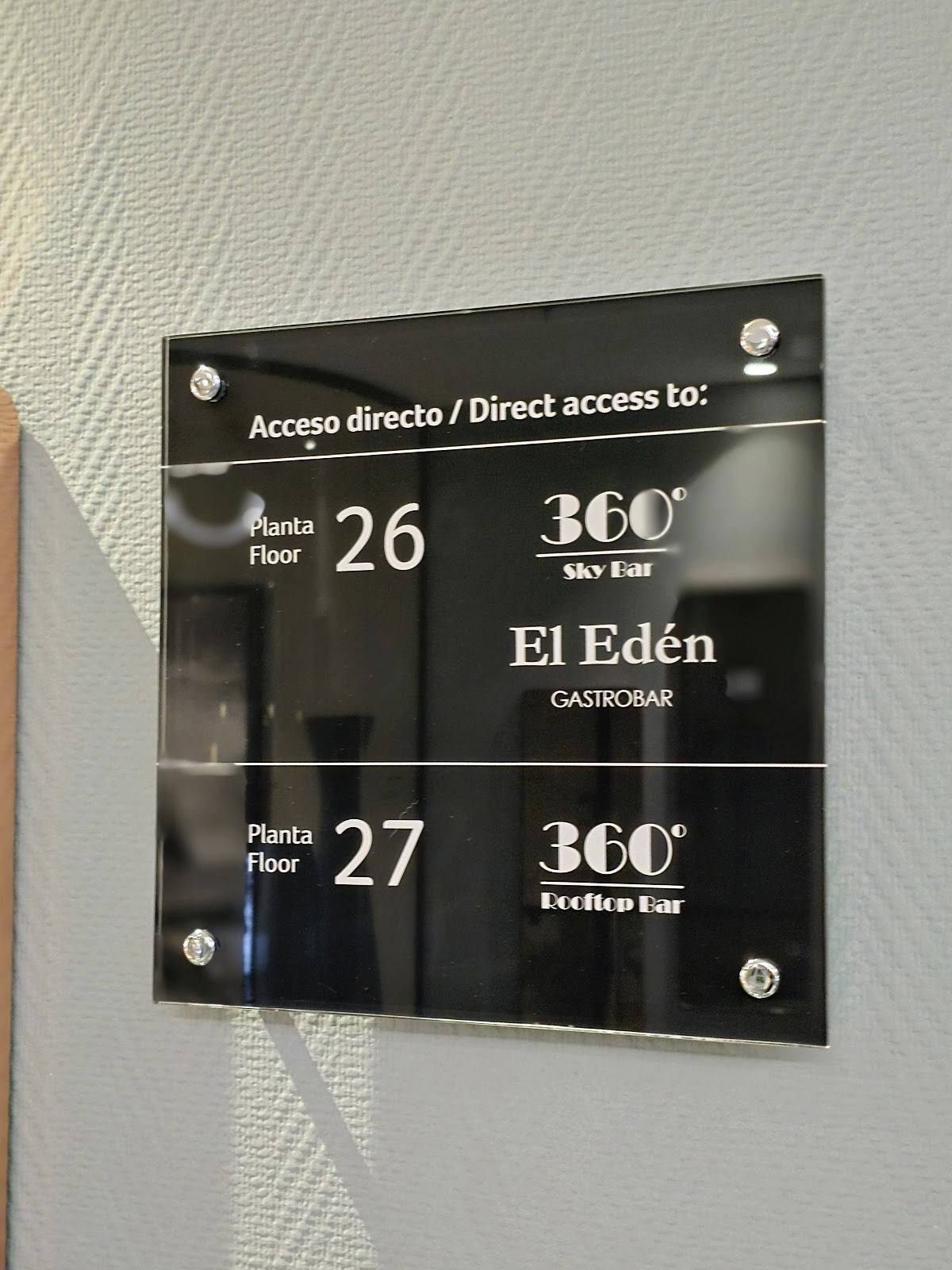 Carta del pub y bar 360º Riu Rooftop Madrid, Madrid