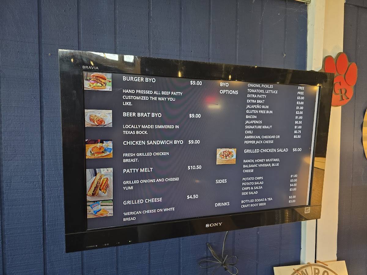 Menu at 3B Beers, Brats, and Burgers restaurant, Glen Rose