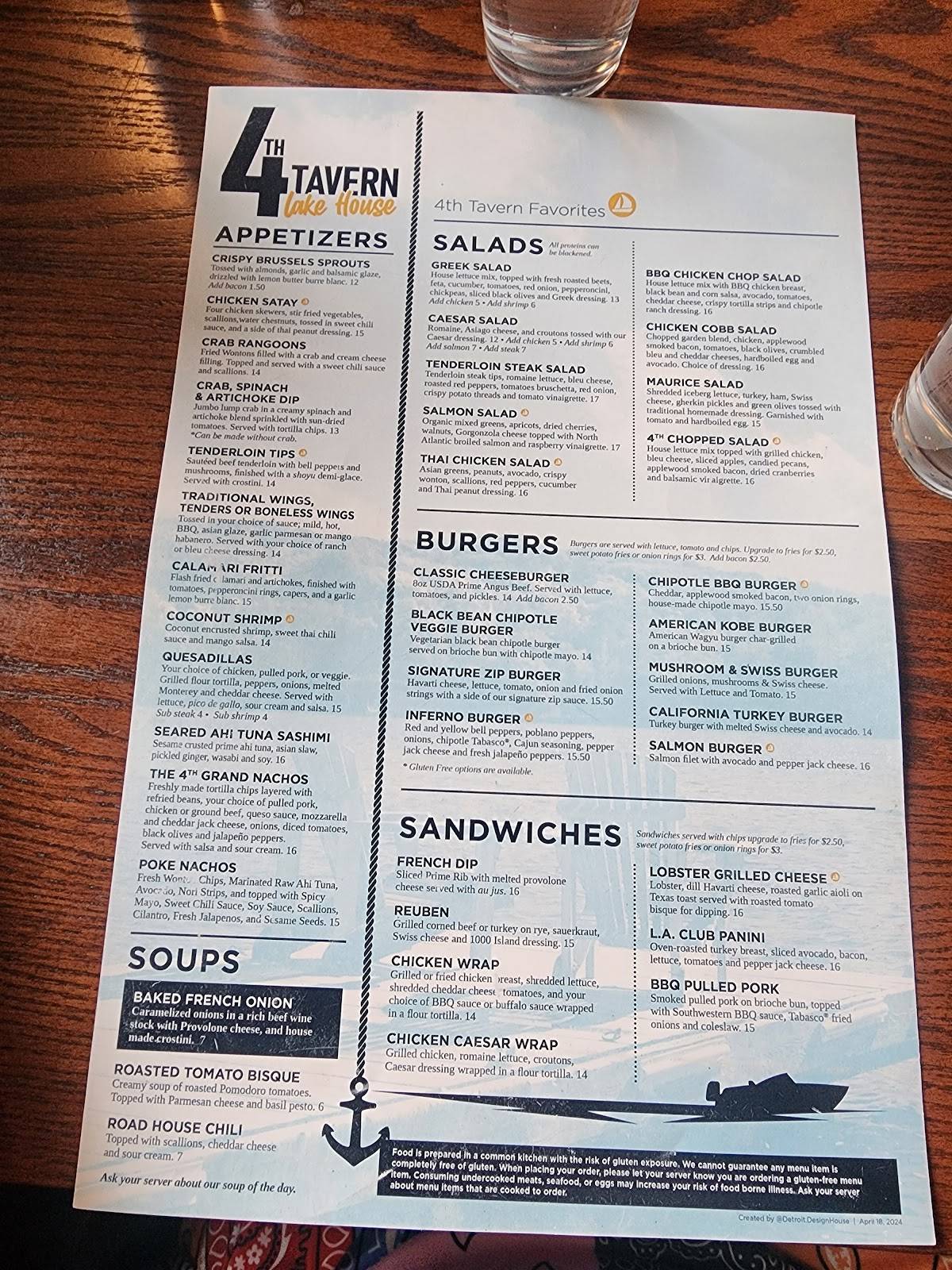 Menu at 4th Tavern Lakehouse pub & bar, Waterford Township