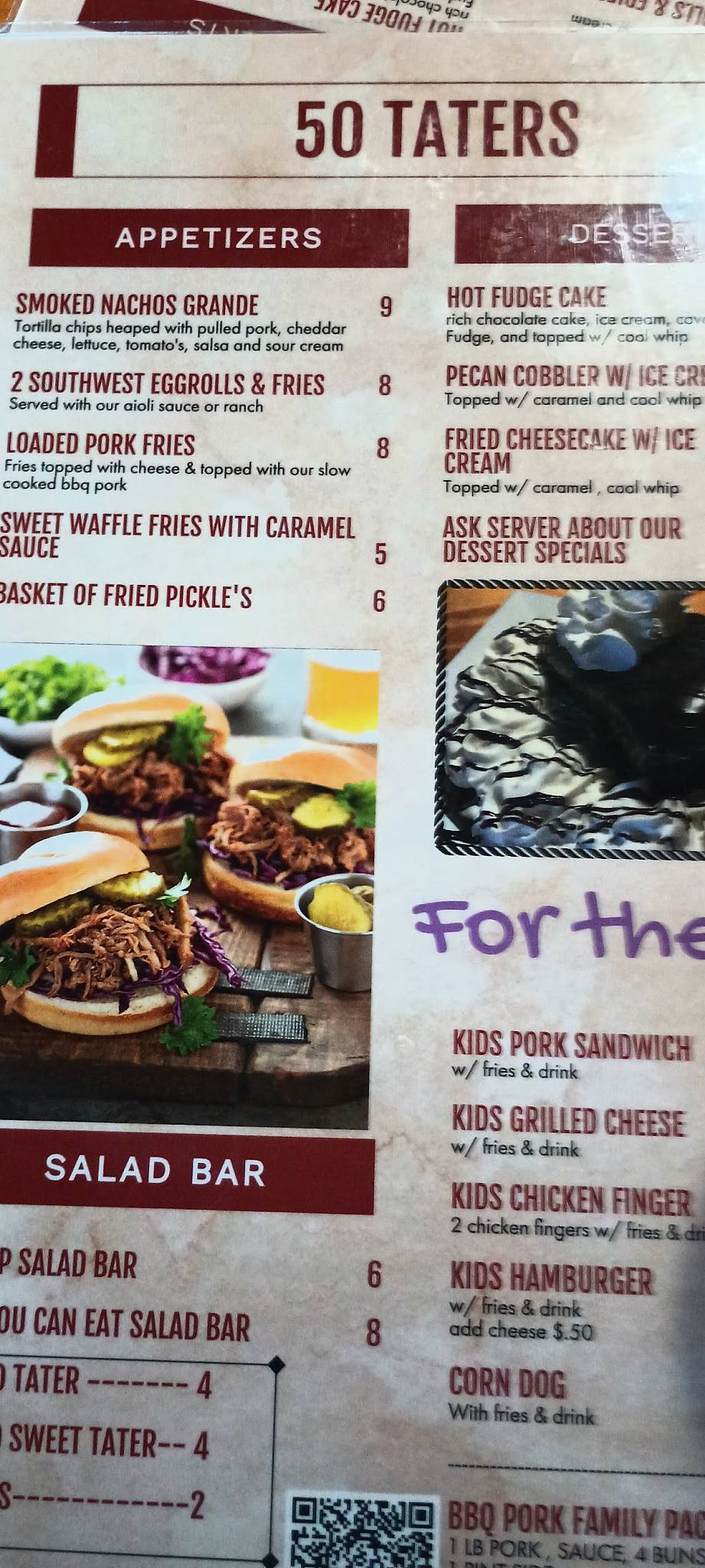 Menu at 50 Taters BBQ, Scottsboro, County Park Rd