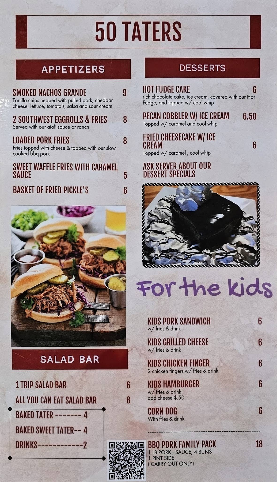 Menu at 50 Taters BBQ, Scottsboro, County Park Rd