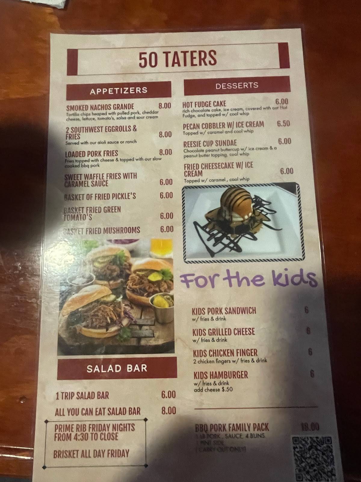 Menu at 50 Taters BBQ, Scottsboro, County Park Rd