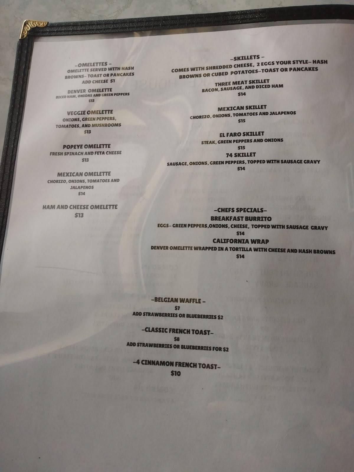 Menu at 74 Pancake House restaurant, Moline