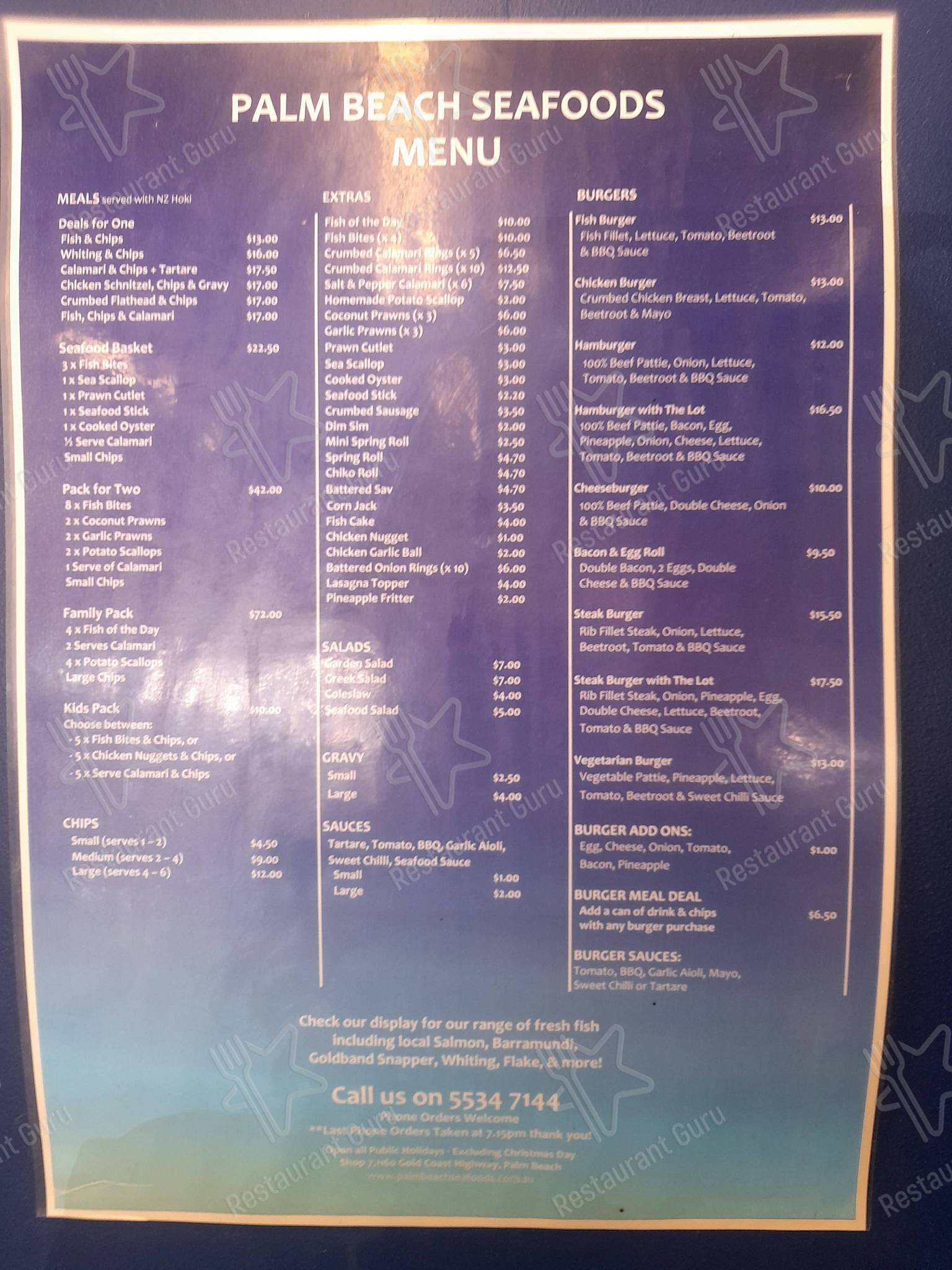 Menu at 7th Ave Fish & Chips restaurant, Palm Beach