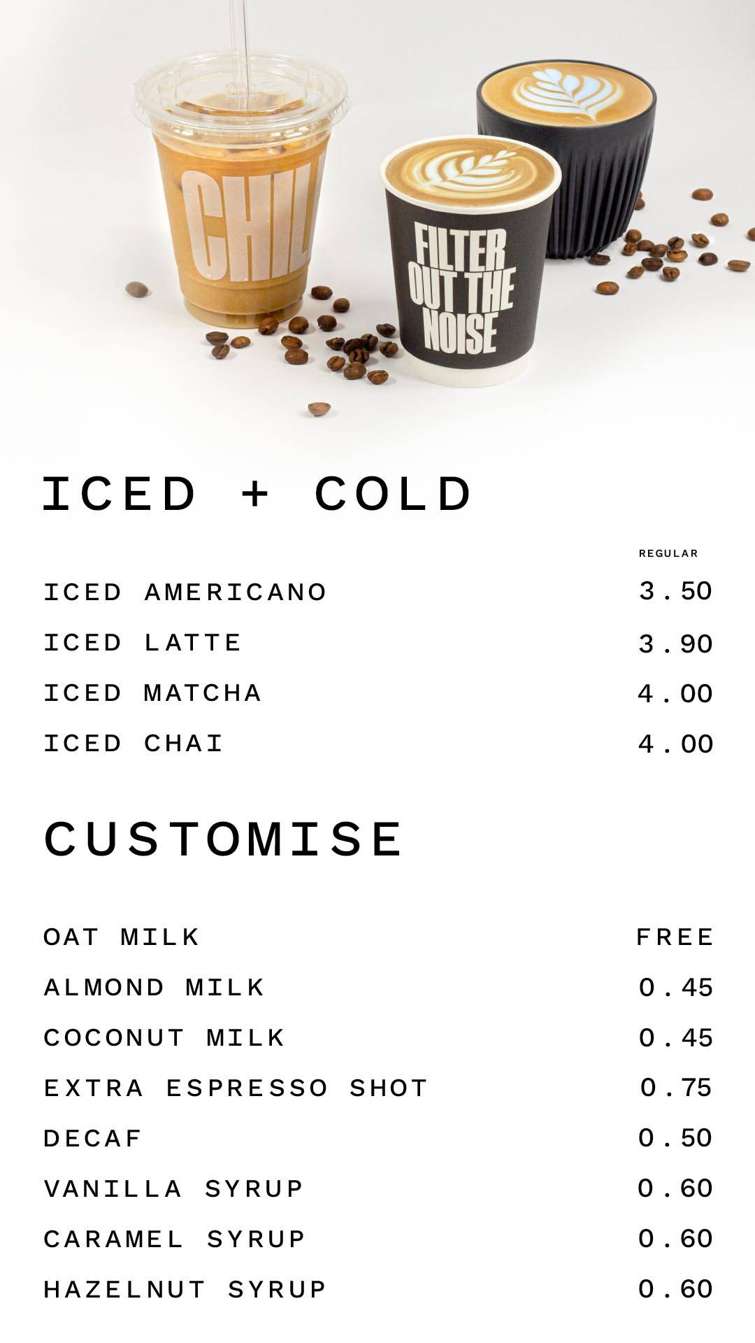 Menu at 92 Degrees Coffee, Salford
