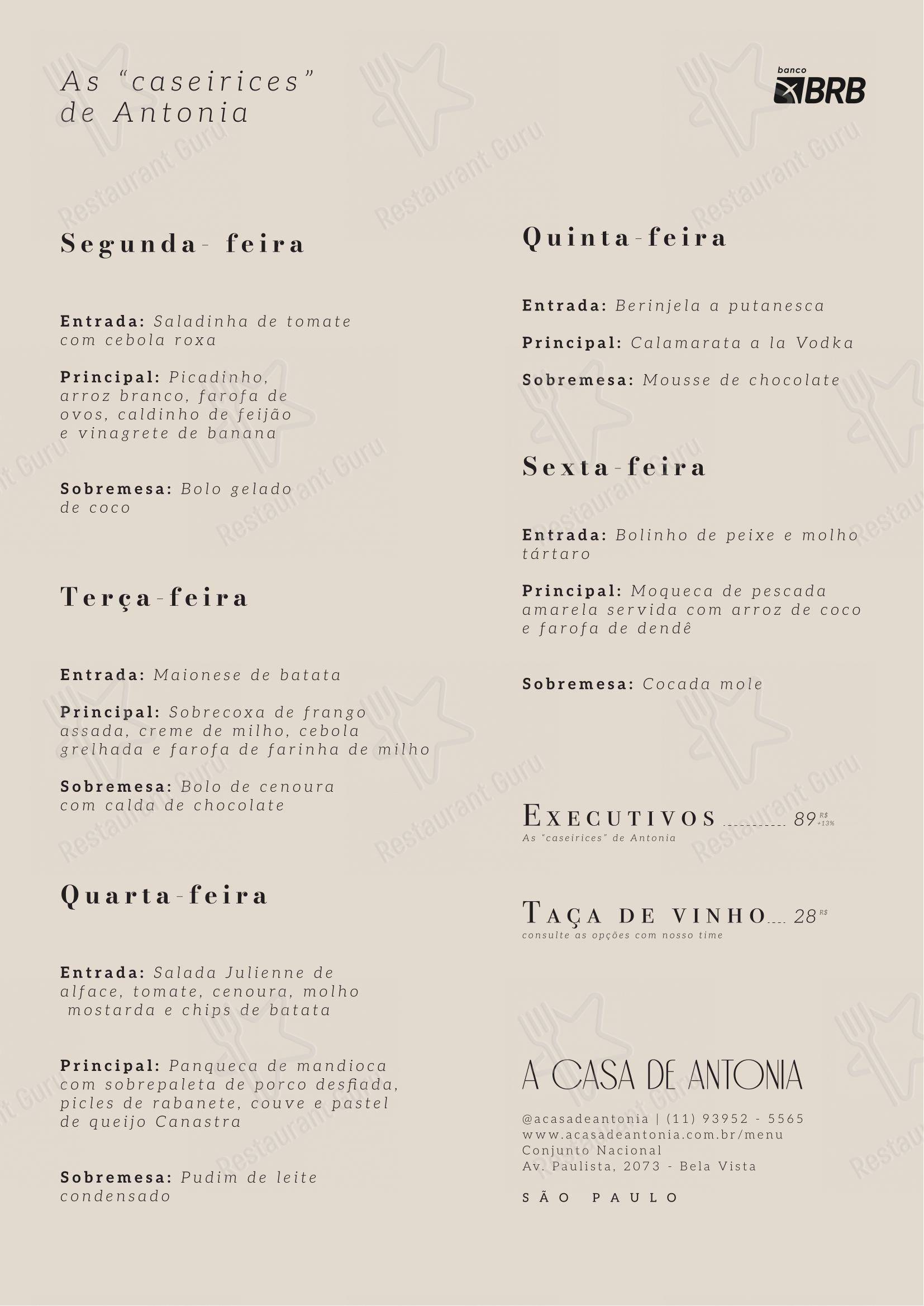 Menu em A Casa De Antônia restaurante, São Paulo