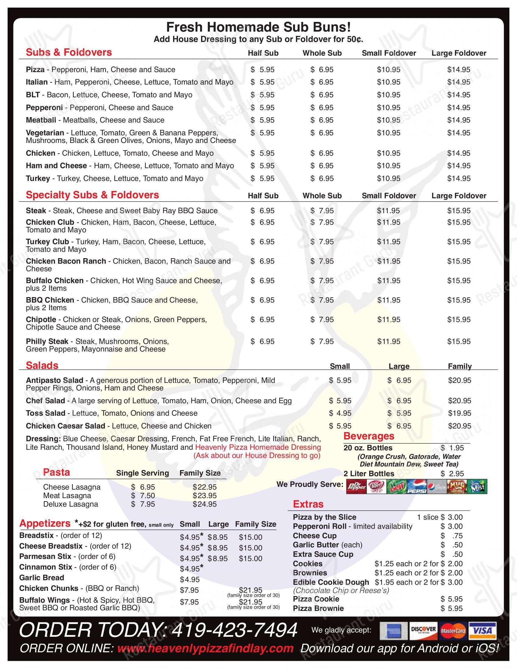 Menu at A.J.'s Heavenly Pizza pizzeria, Upper Sandusky