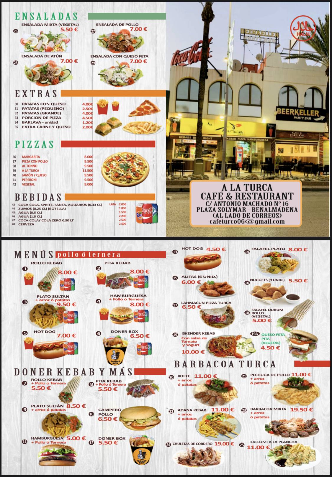 Menu at A La Turca Restaurant, Benalmádena, Av. Antonio Machado