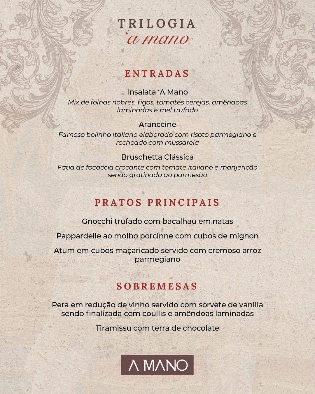 Menu em A Mano restaurante, Brasília, Quadra Cls 411