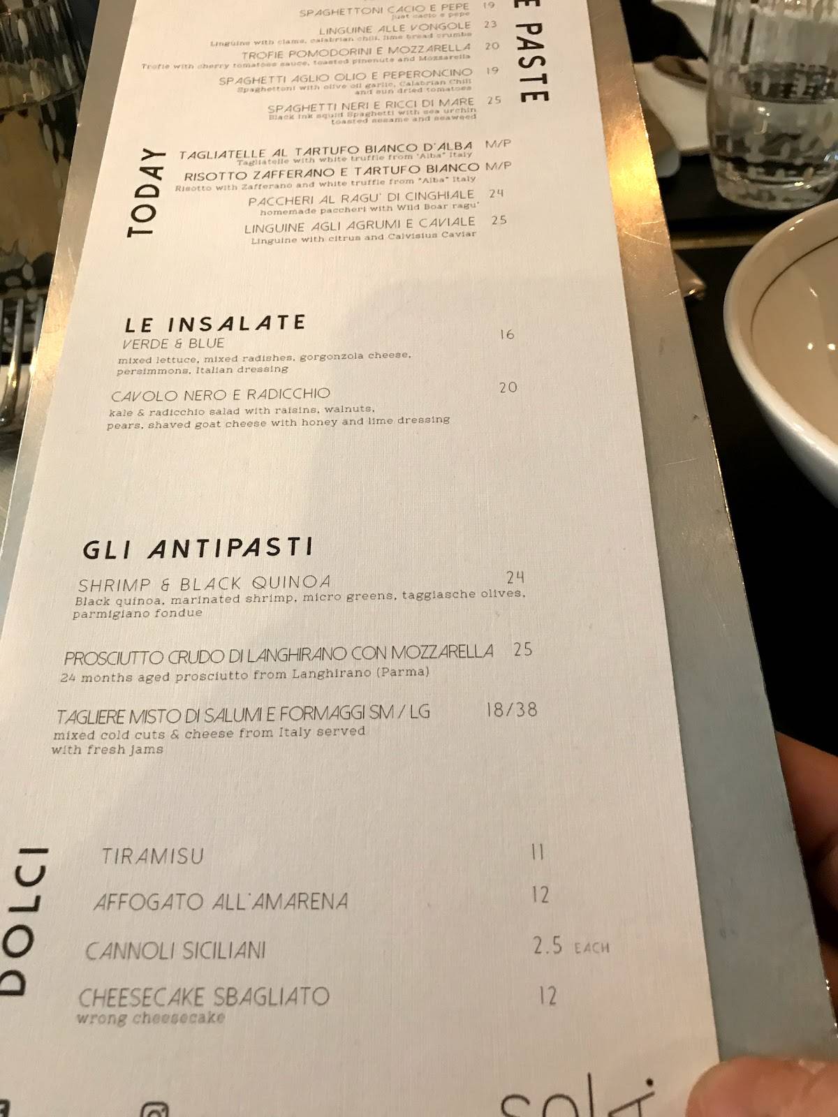 Menu at A Pasta Bar, New York City