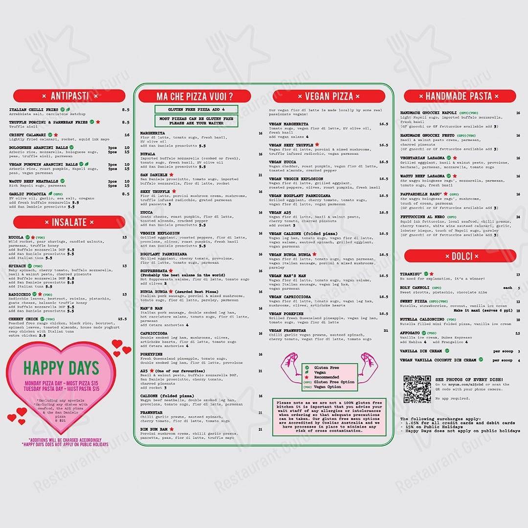 Menu at A25 Pizzeria South Yarra, South Yarra, 720 Chapel St