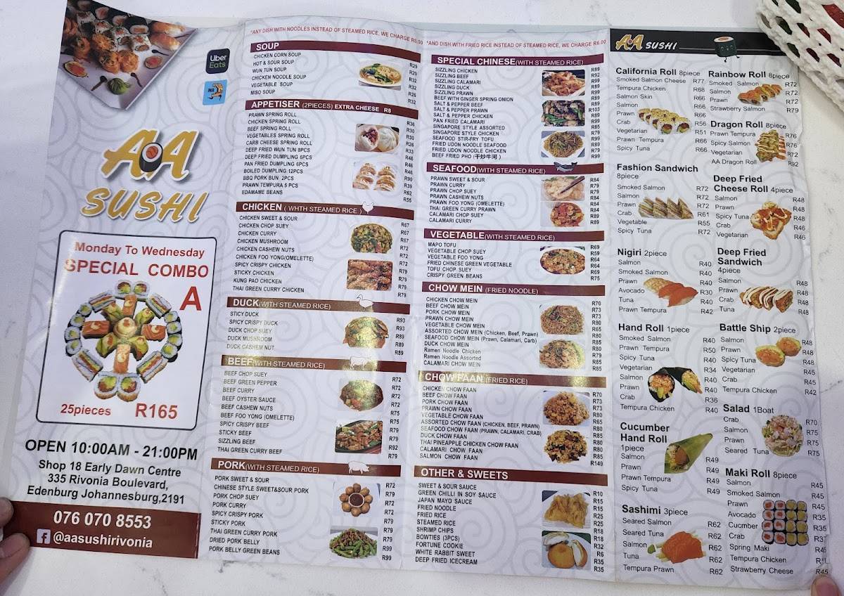 Menu at AA SUSHI Rivonia restaurant, Sandton
