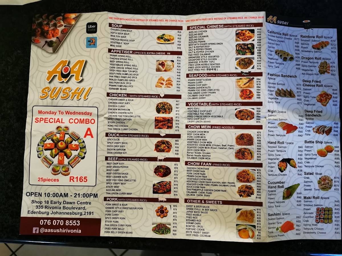 Menu at AA SUSHI Rivonia restaurant, Sandton