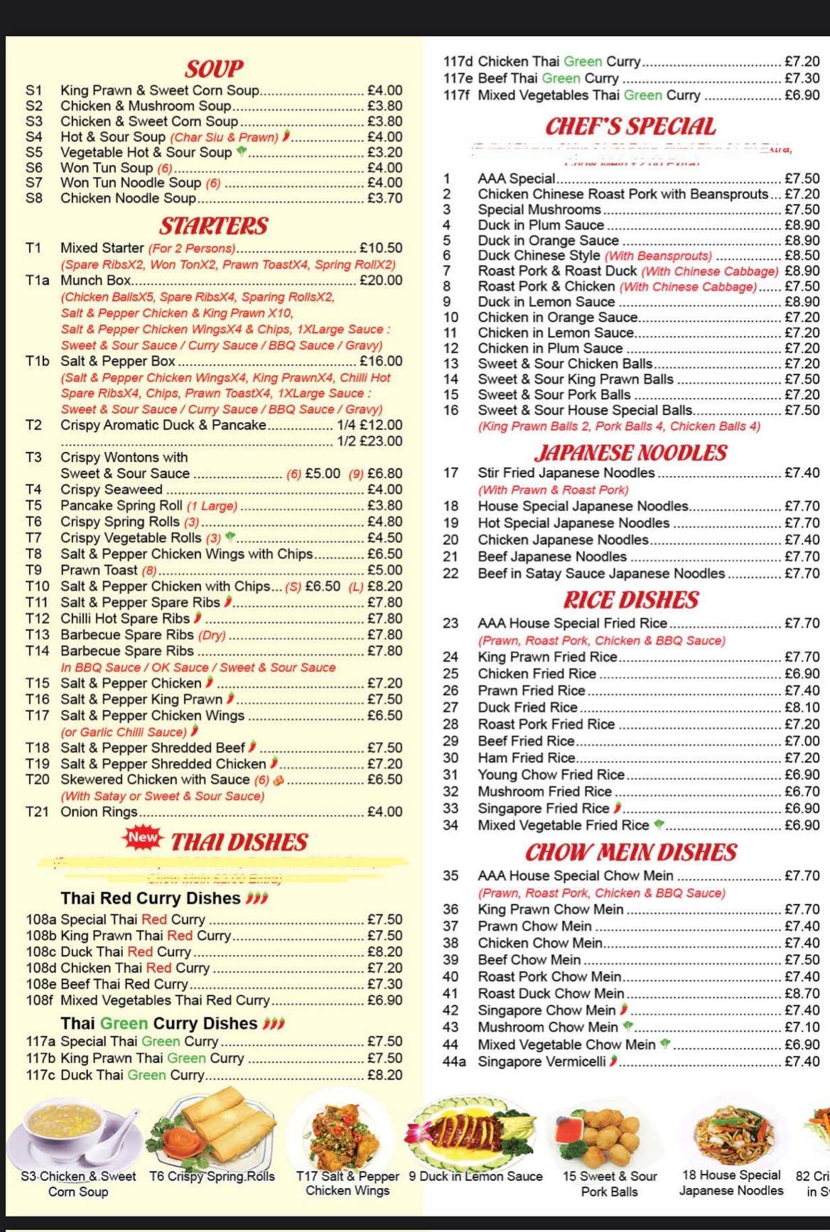 Menu at AAA Chinese Goole restaurant, Carlton