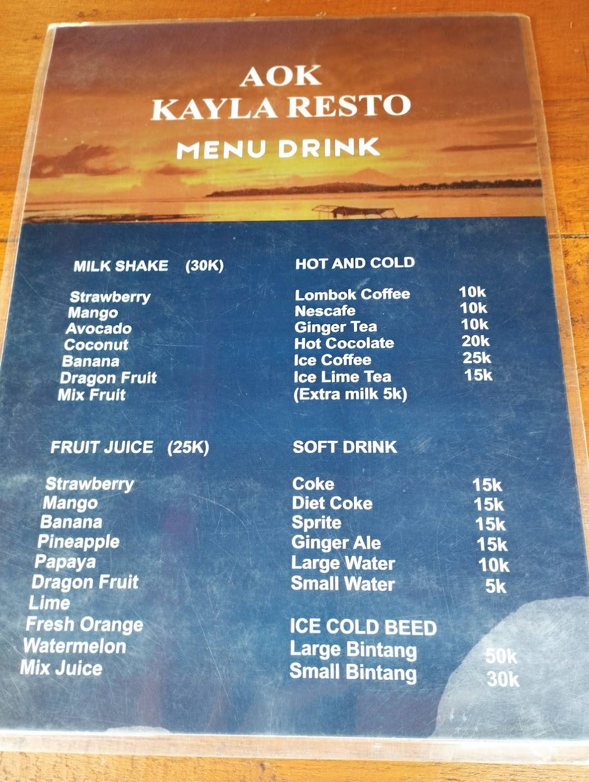 Menu at AOK KAYLA Resto restaurant, Indonesia