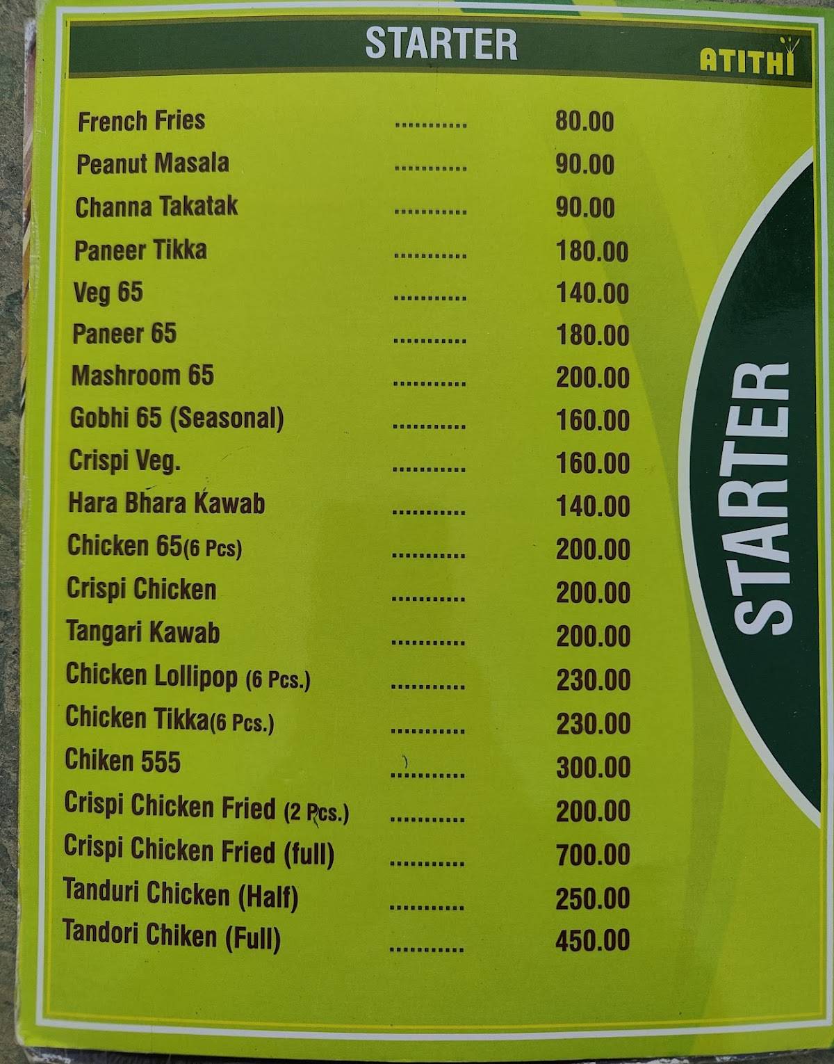 Menu at ATITHI RESTAURANT, Renukoot