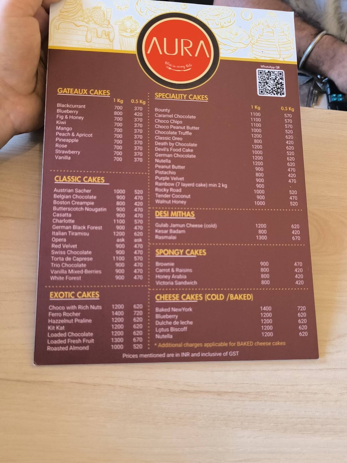 Menu at AURA - CAKE shop, Café & Bakery, Udupi