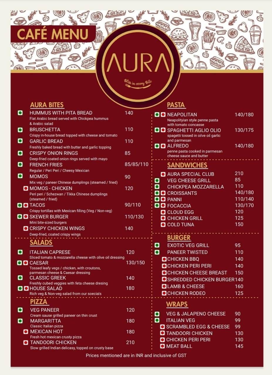 Menu at AURA - CAKE shop, Café & Bakery, Udupi