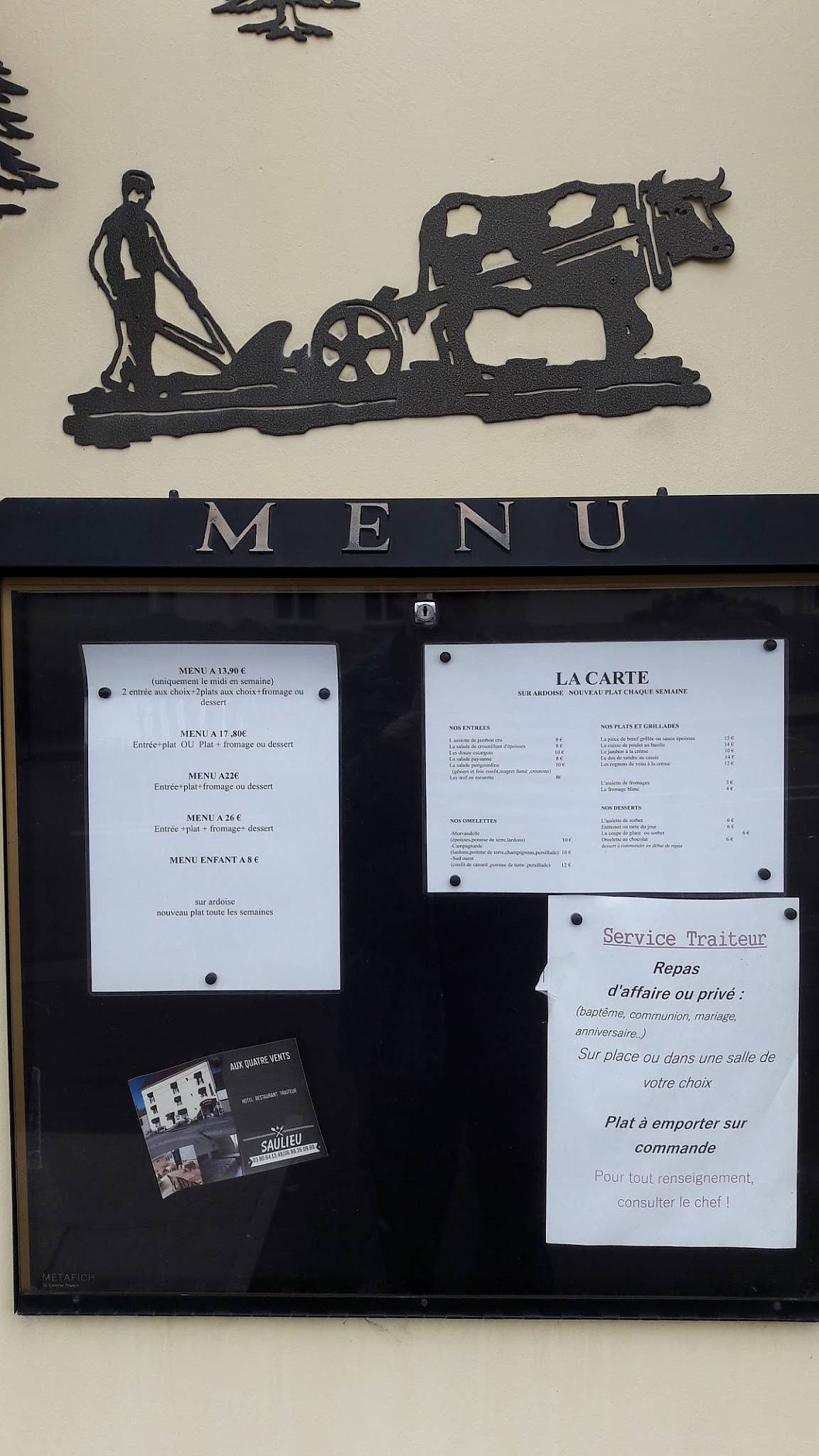 Menu au AUX QUATRE VENTS restaurant, Saulieu