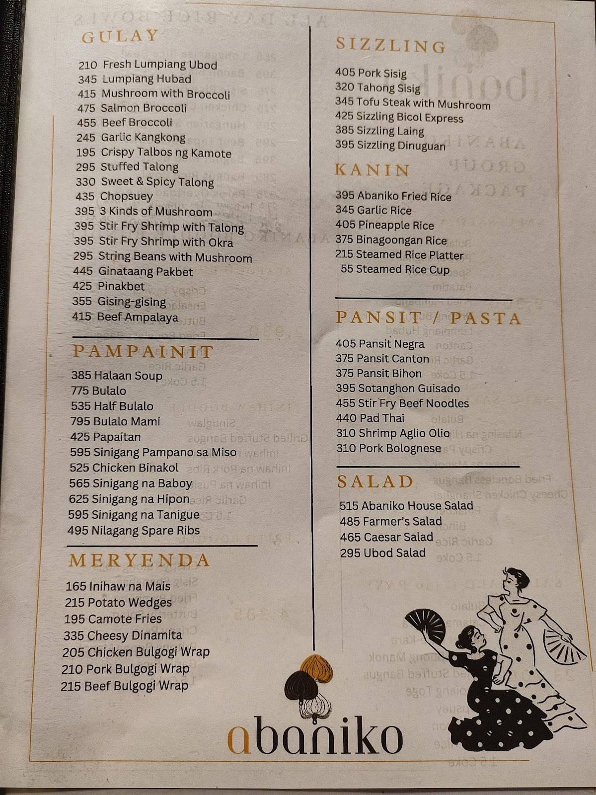 Menu at Abaniko Restaurant & Cafe, Silang
