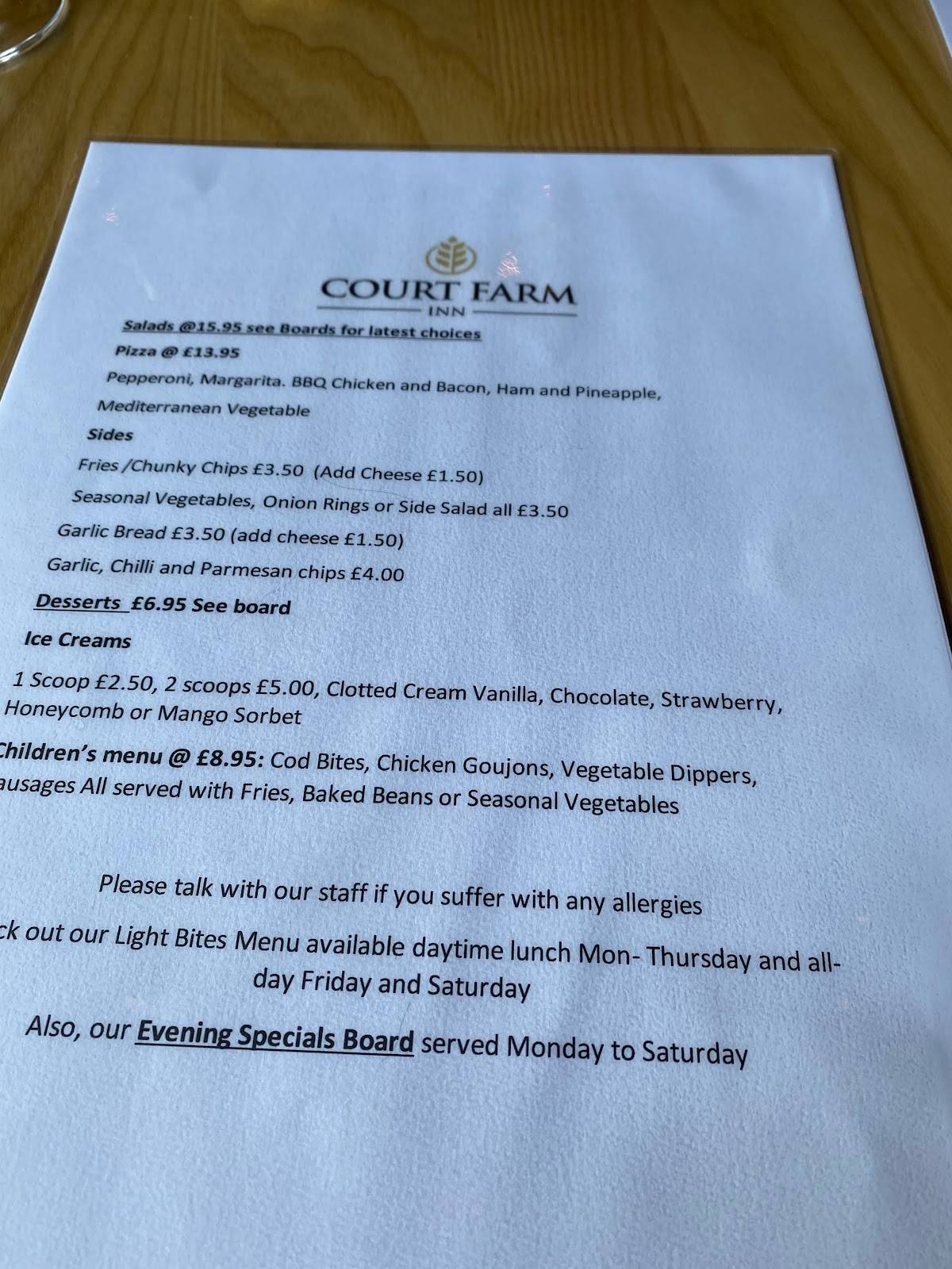 Menu at Court Farm Inn pub & bar, Newton Abbot