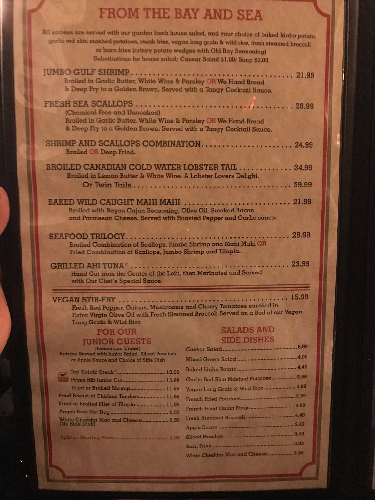 Menu at Aberdeen Barn Steakhouse, Williamsburg, Richmond Rd