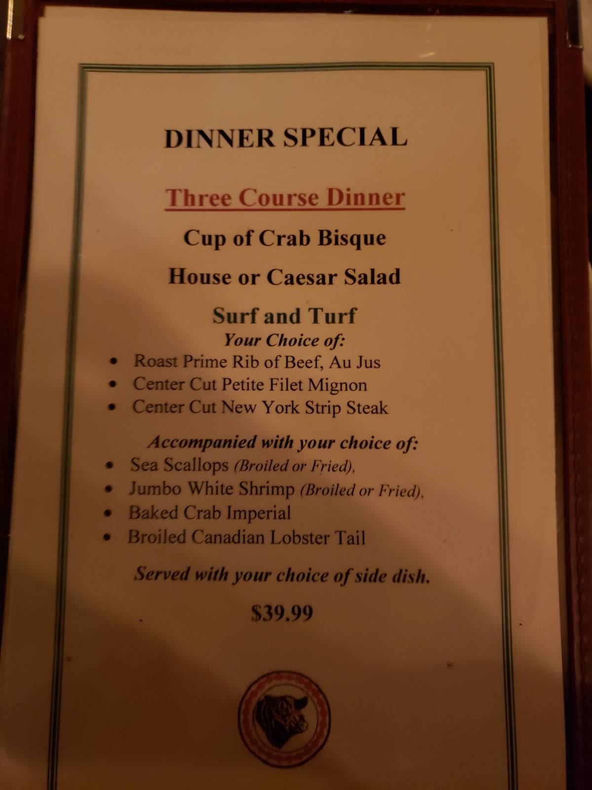 Menu at Aberdeen Barn Steakhouse, Williamsburg, Richmond Rd