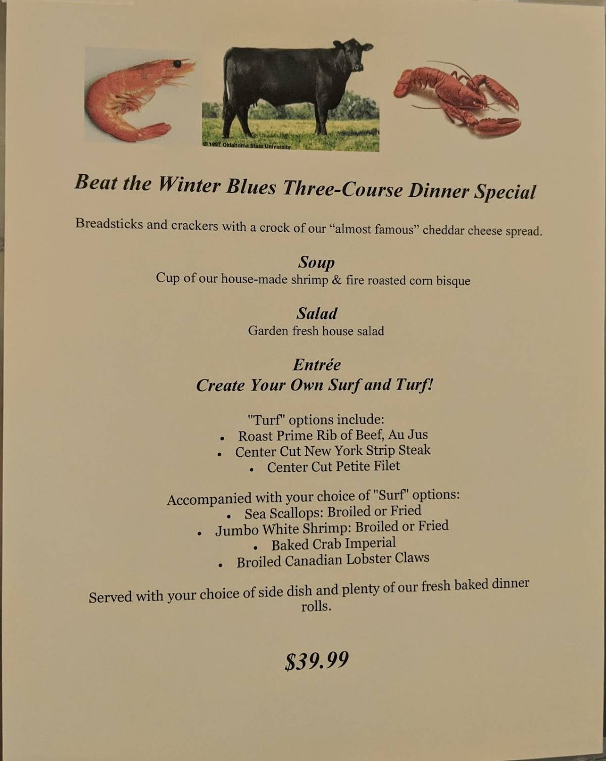 Menu at Aberdeen Barn Steakhouse, Williamsburg, Richmond Rd