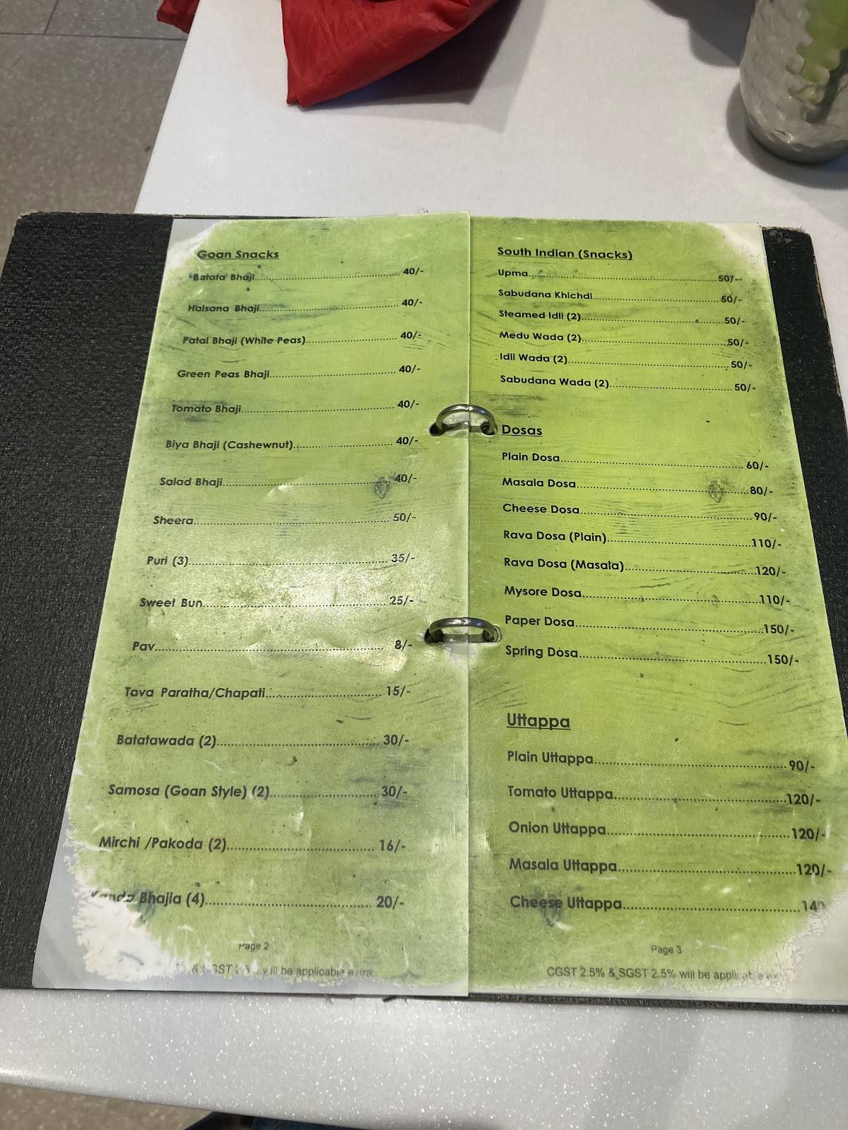 Menu at Tulsi Cafe, Mapusa