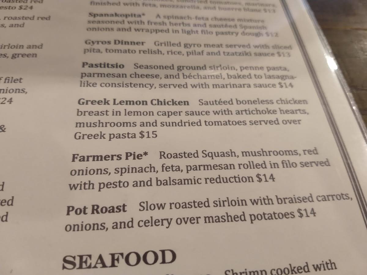 Menu at Acropolis Grill restaurant, Chattanooga