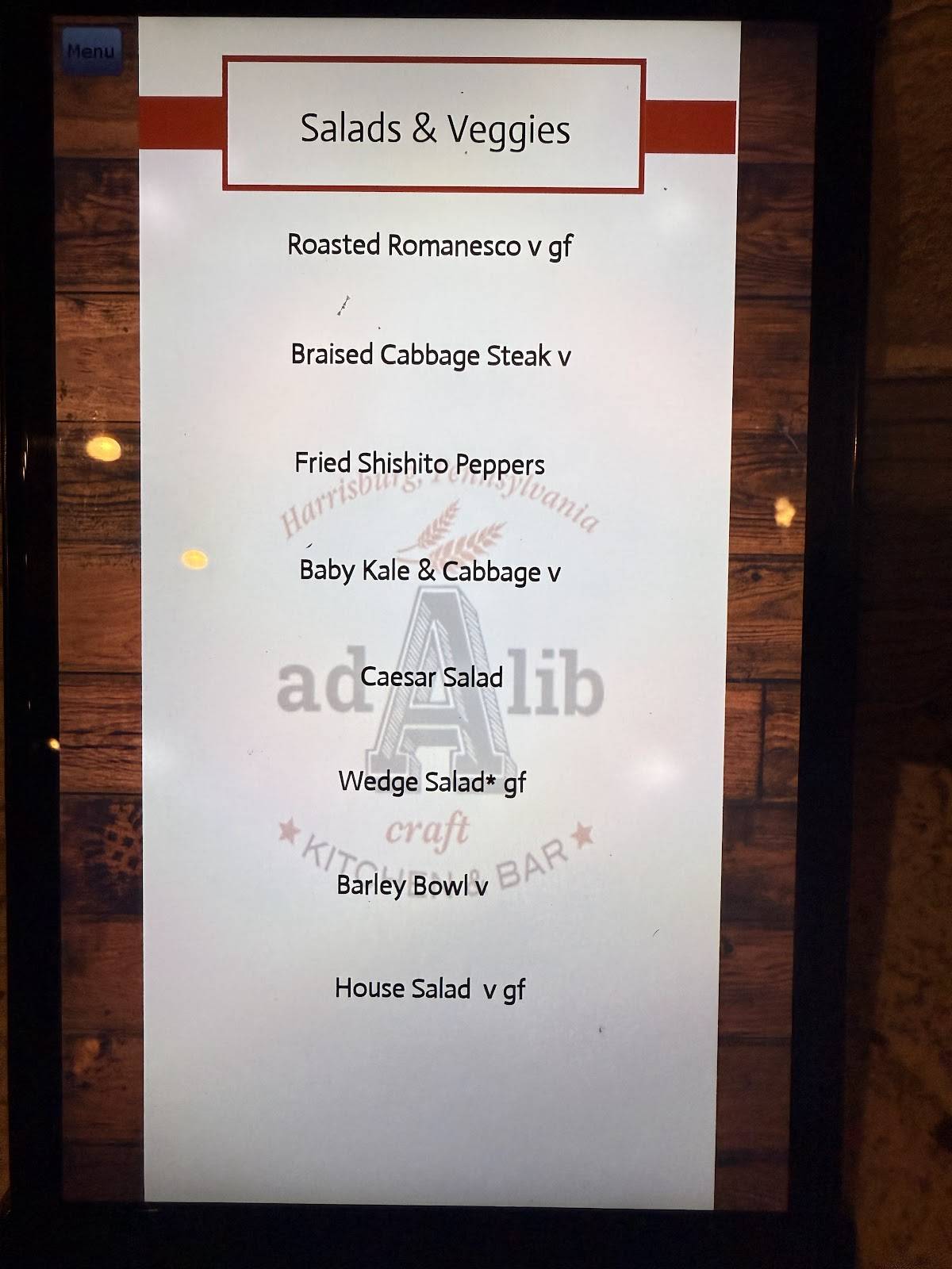 Menu at Ad Lib Craft Kitchen & Bar, Harrisburg