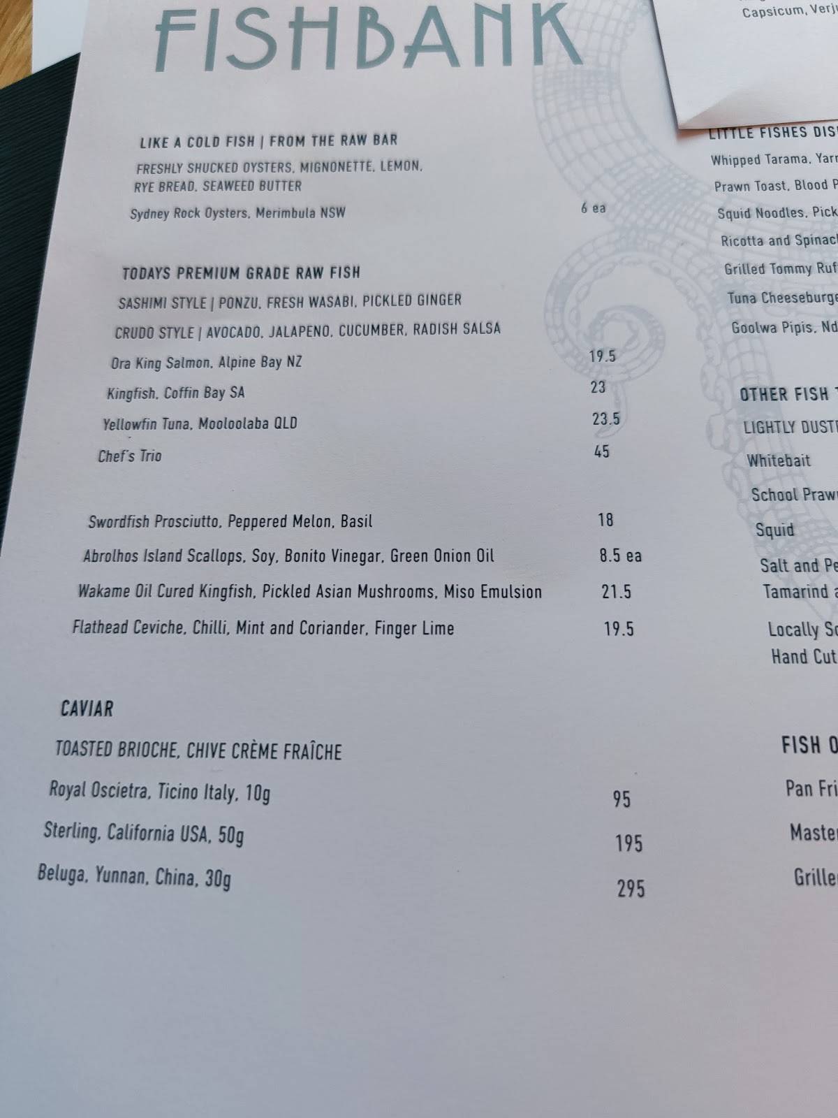 Menu at Fishbank Bar & Grill, Adelaide