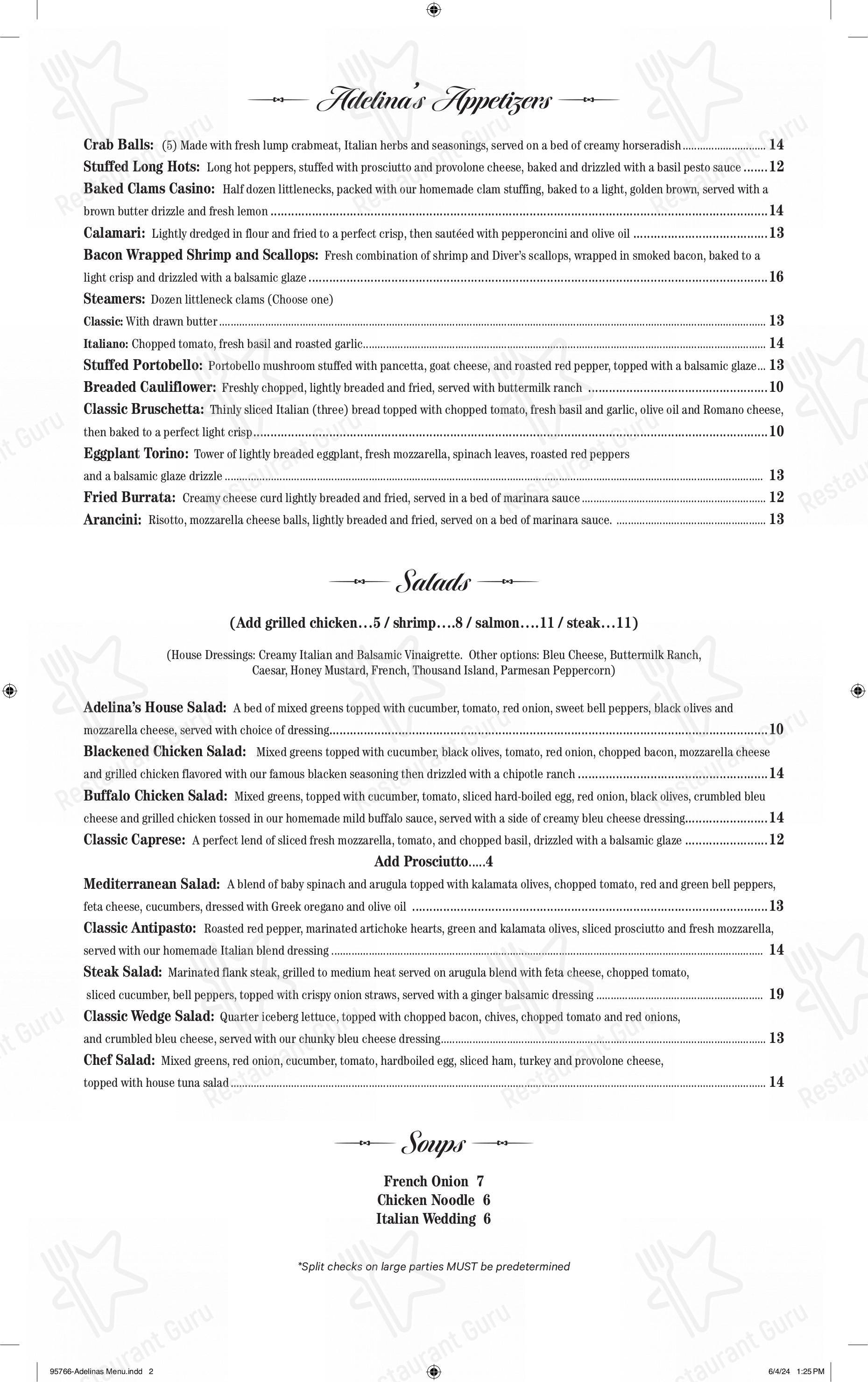 Menu at Adelina's Restaurant and Pizzaria, Mountain Top