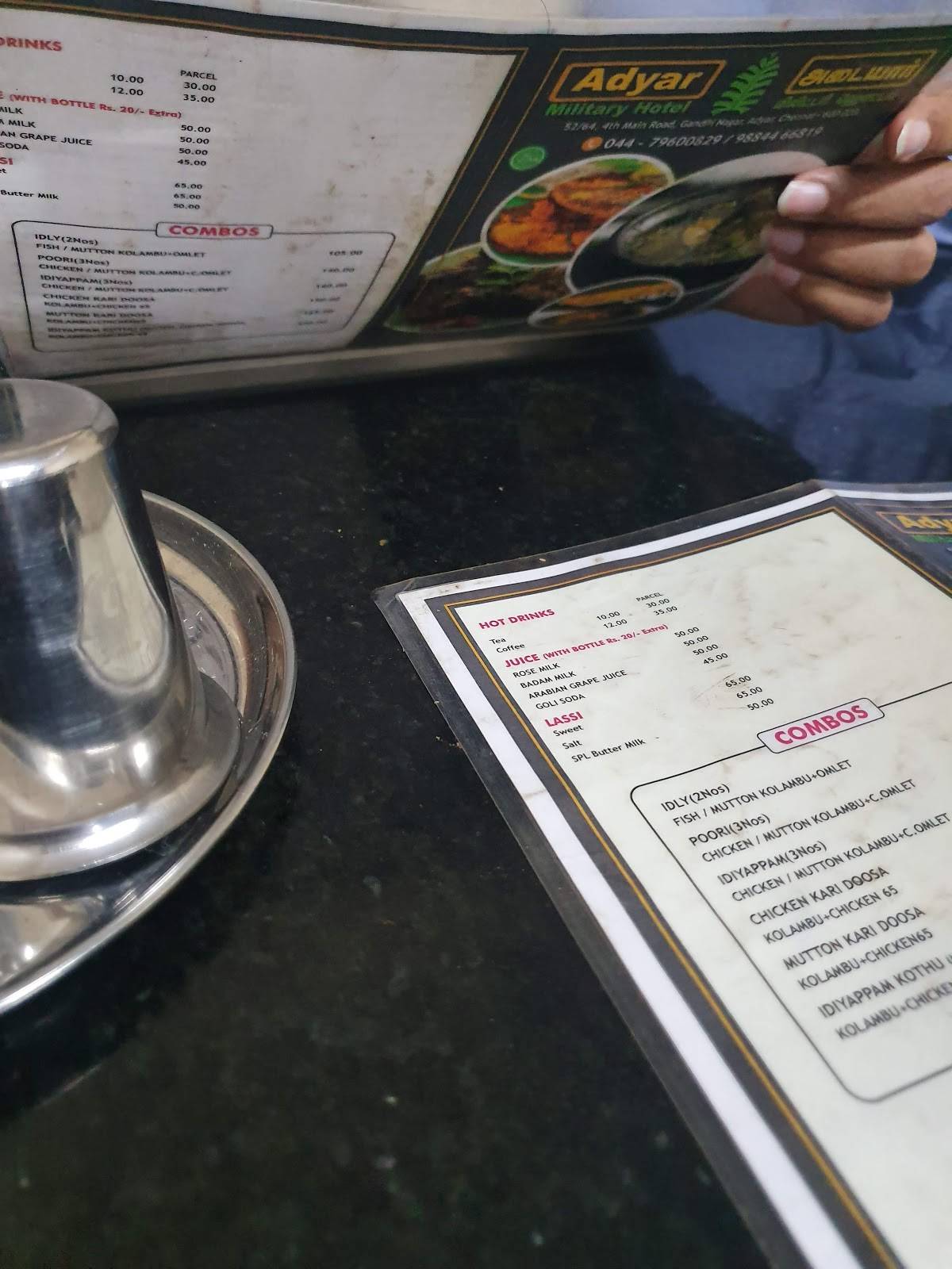 Menu at Adyar Military Hotel, Chennai, 20