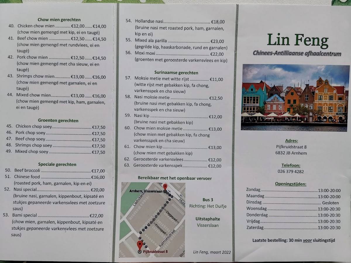 Menu at Afhaalrestaurant Lin Feng, Arnhem