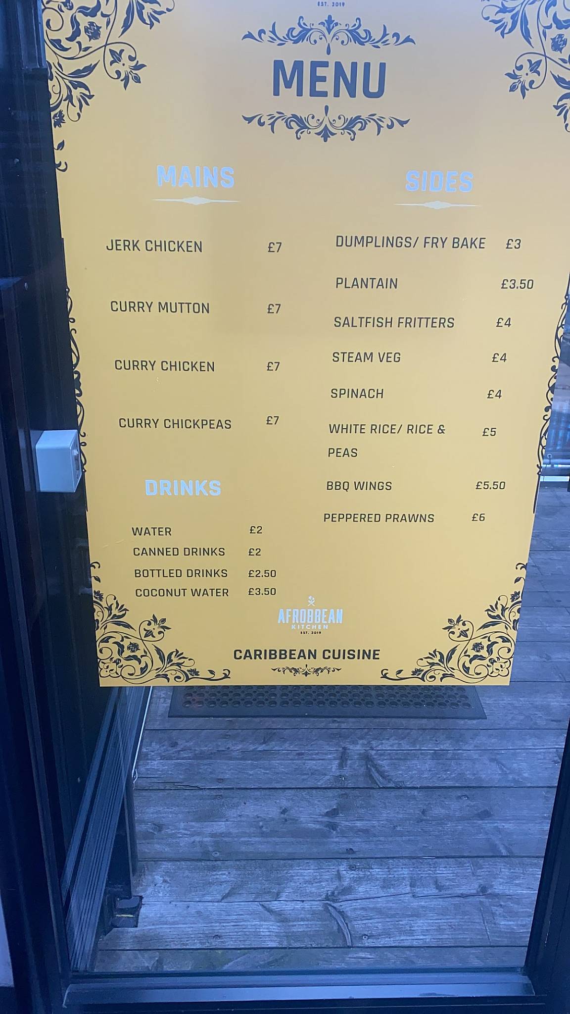 Carta del restaurante Afrobbean Kitchen, Londres