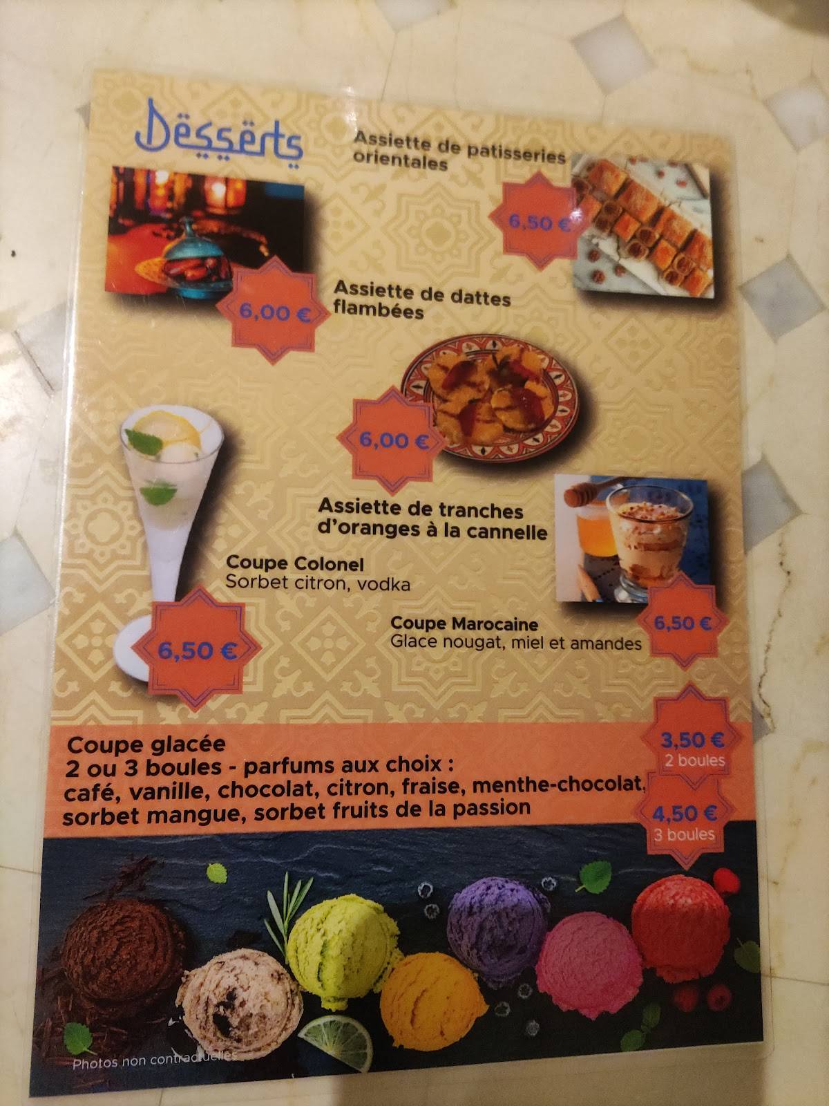 Menu at Escale au Maroc restaurant, Agen, Av. du Midi