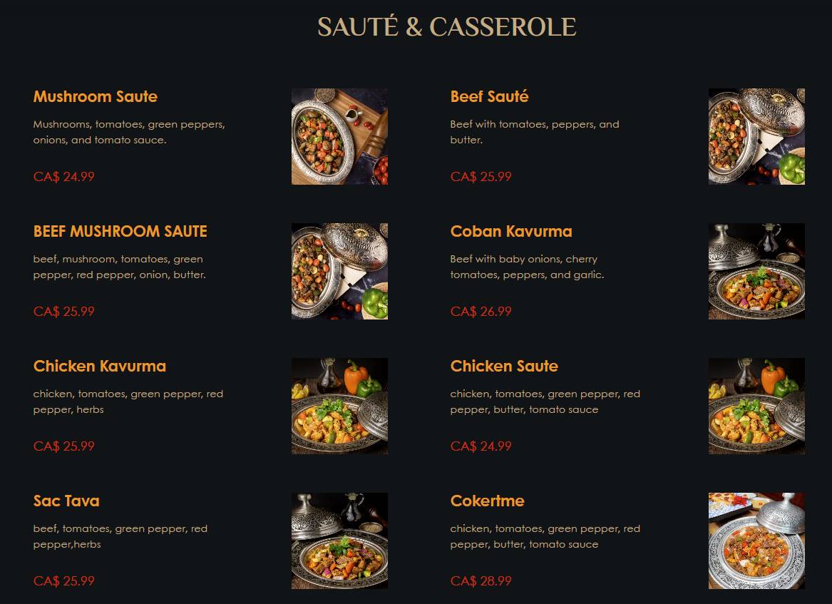 Menu at Agha Turkish Restaurant, Mississauga