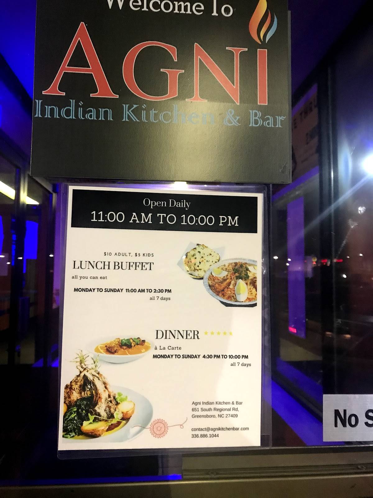 Menu at Agni Indian Restaurant & Bar, Greensboro