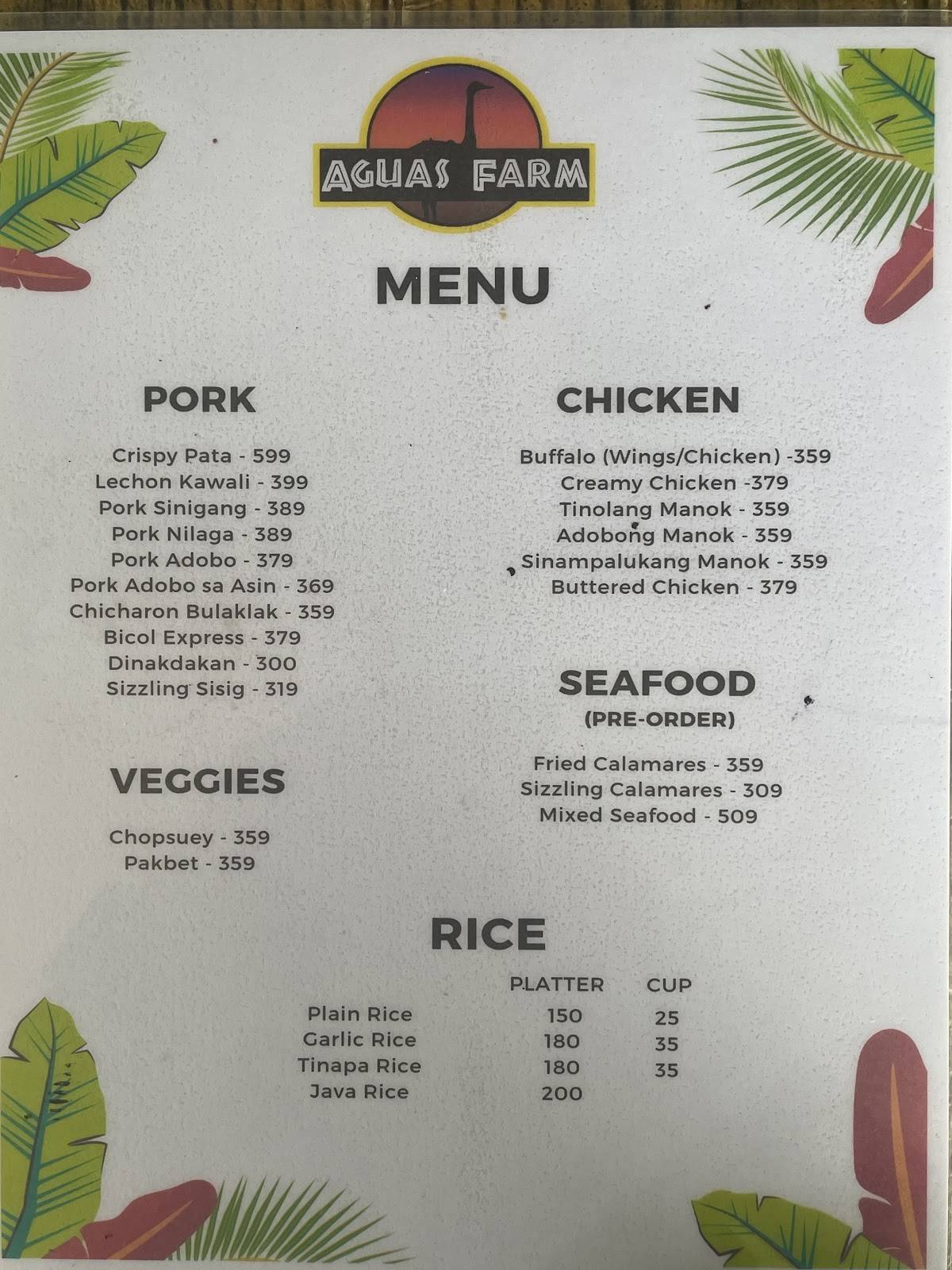 Menu at Aguas Farm Cafe, Santo Domingo