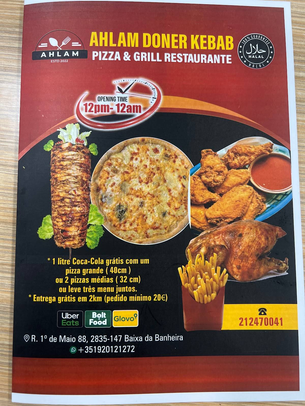 Menu em Ahlam Doner Kebab Pizza & Grill Restaurantee, Baixa da Banheira