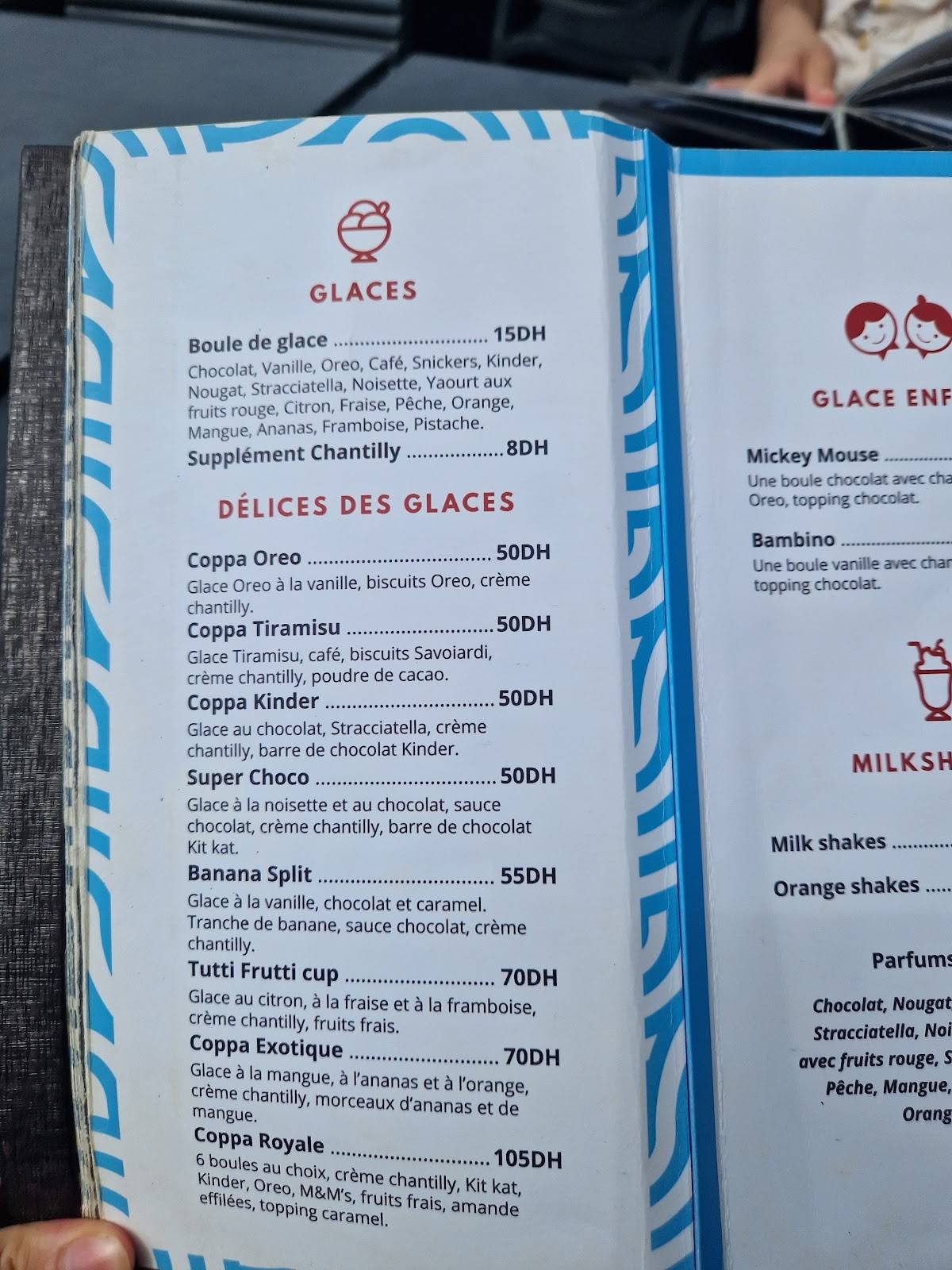 Menu au Aiman Jet Park café, Al Hoceima