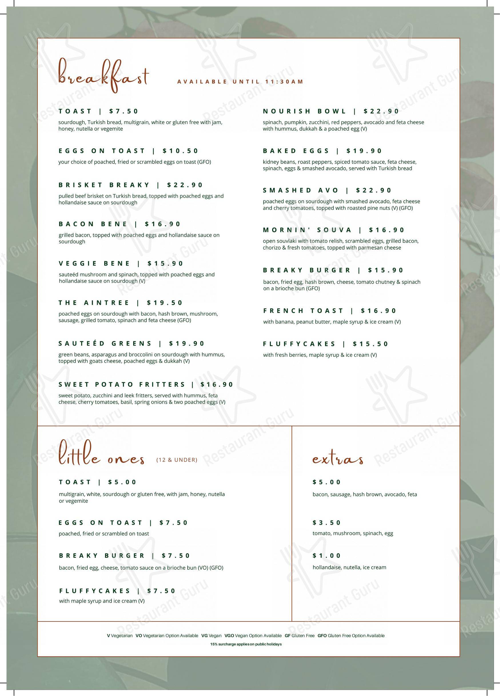 Menu at Aintree Food & Wine Co restaurant, Rockbank