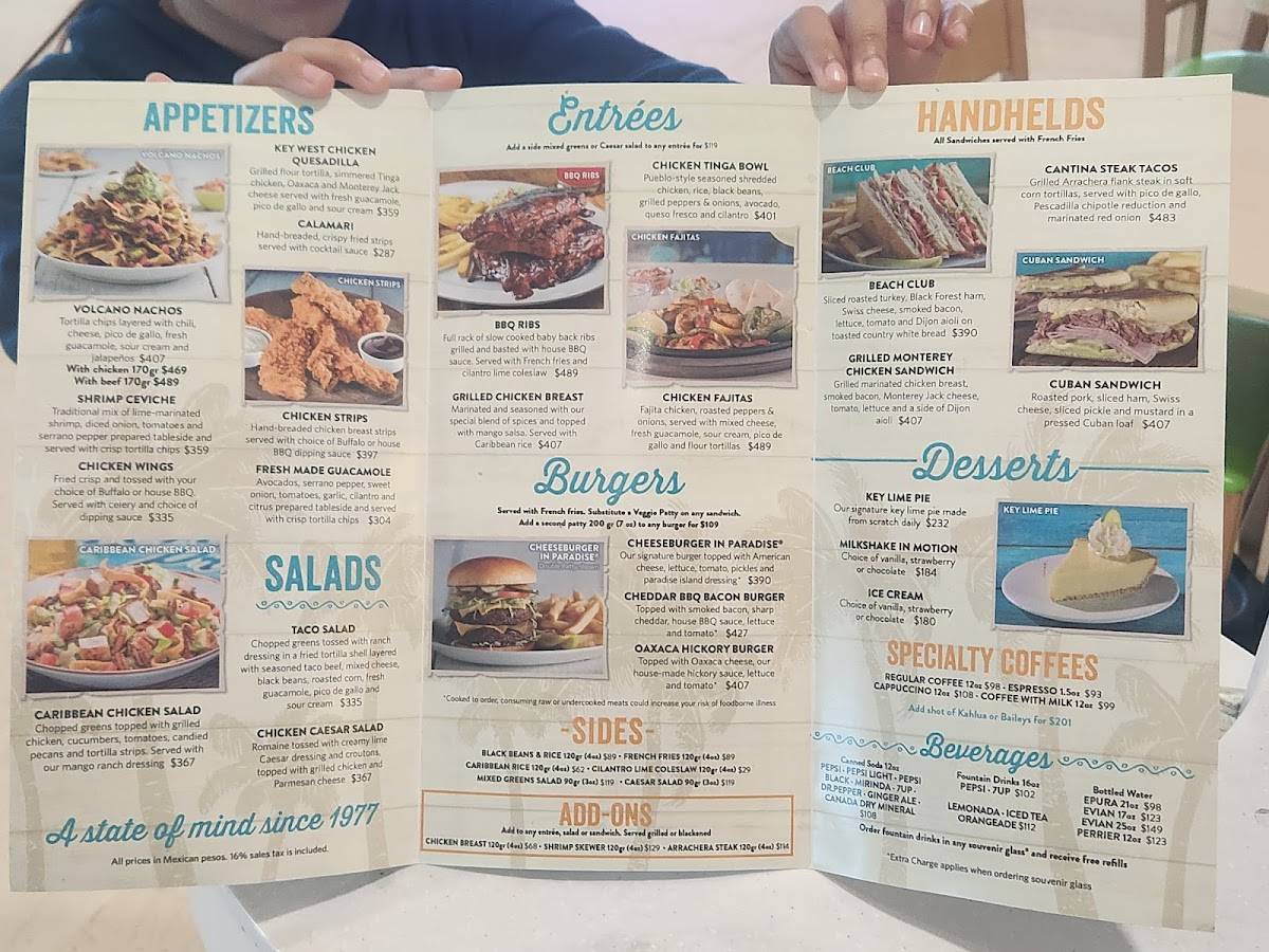 Menu at Air Margaritaville Cancun pub & bar, Cancún, 222 Cancun Airport