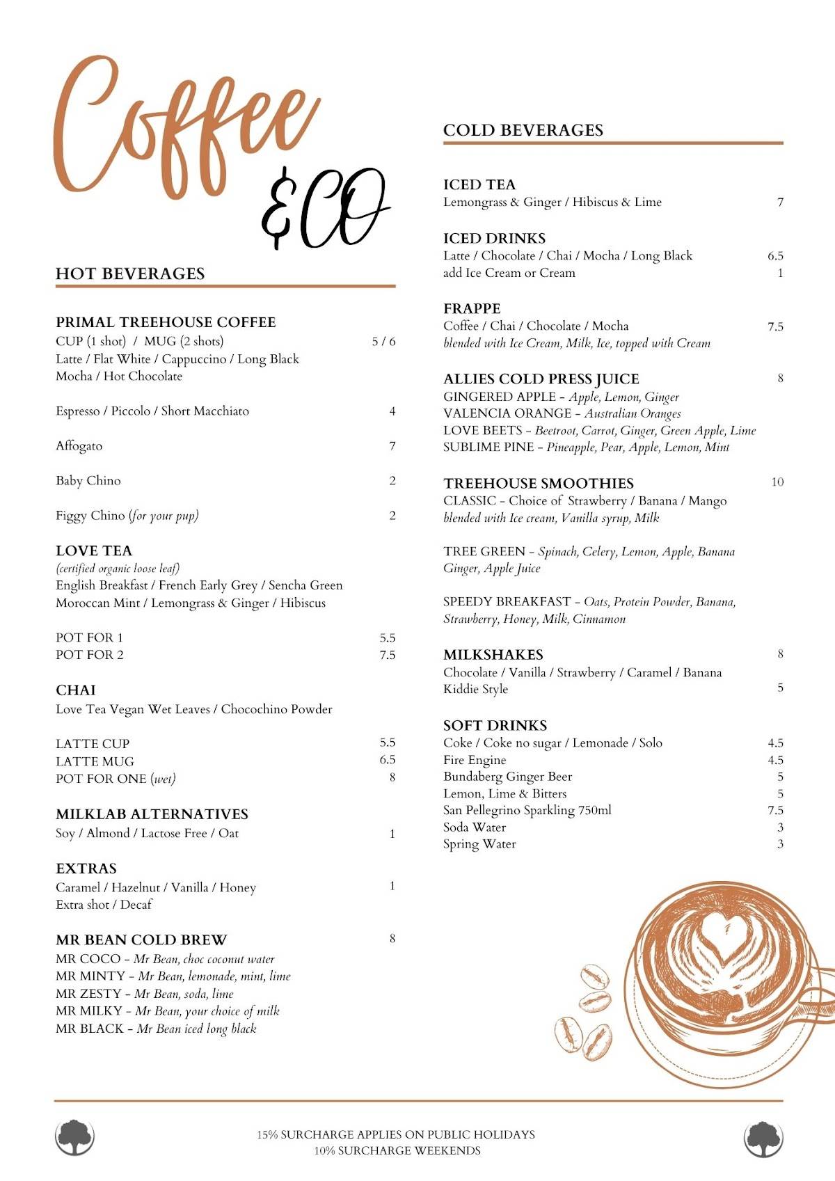 Menu at Treehouse cafe, Airlie Beach