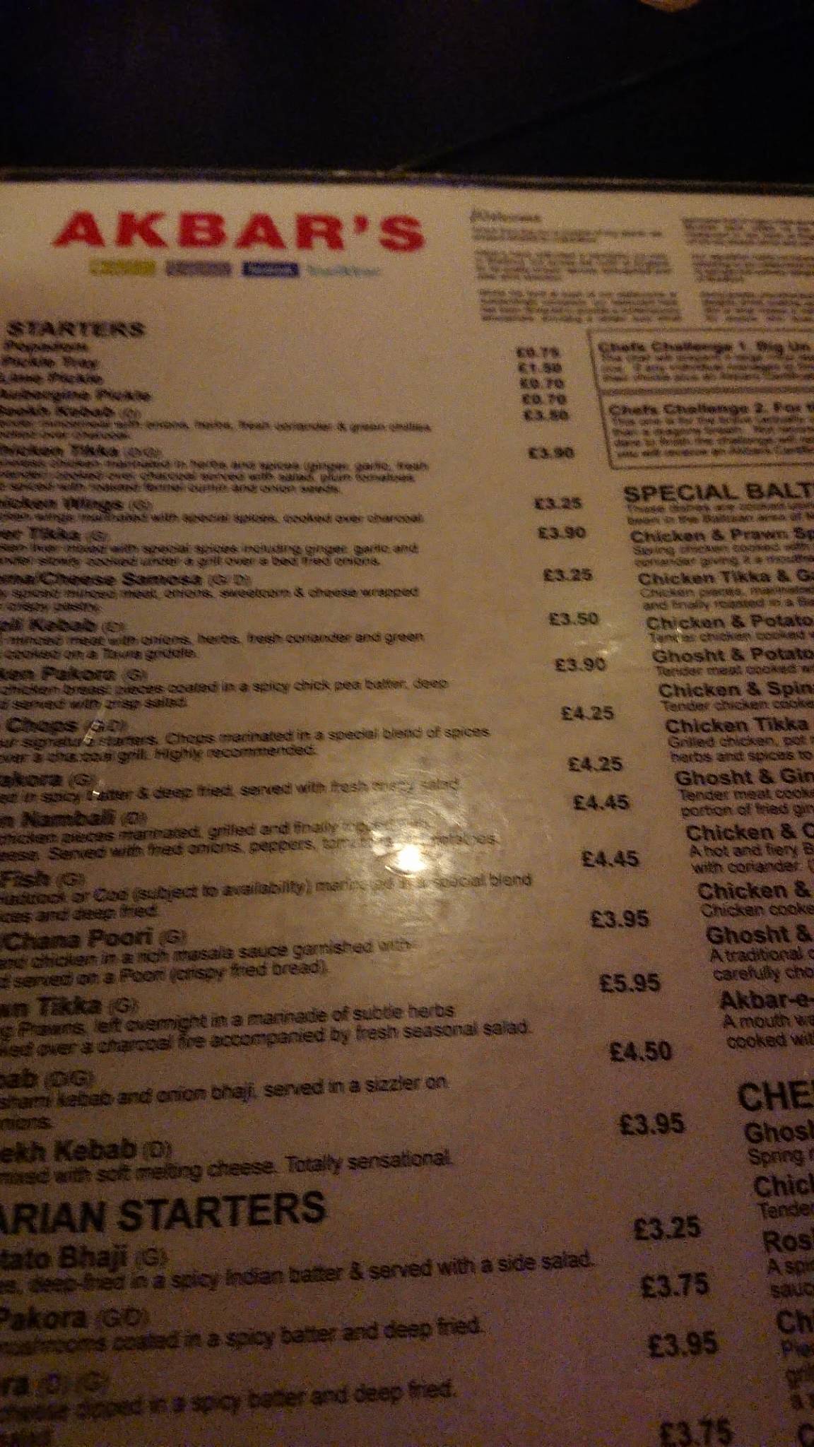 Menu at Akbar's Rotherham, Rotherham, Meadow Bank Rd