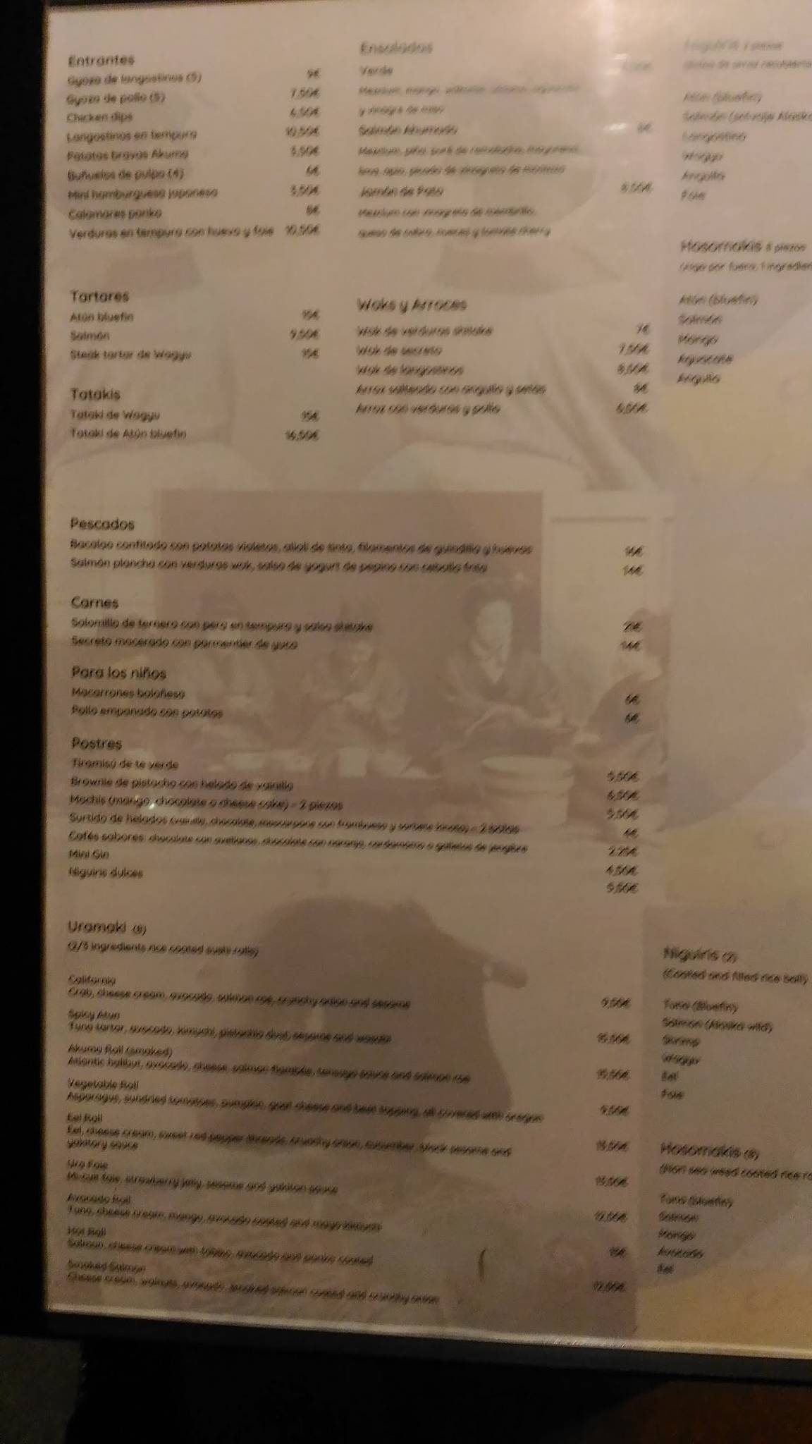 Carta de Akuma Sushi Restaurant, Blanes