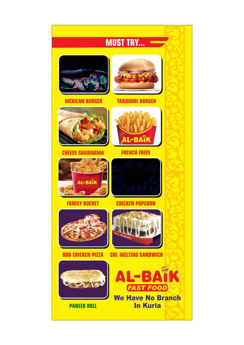 Menu at Al Baik Fast Food @kurla, Mumbai, New Mill road